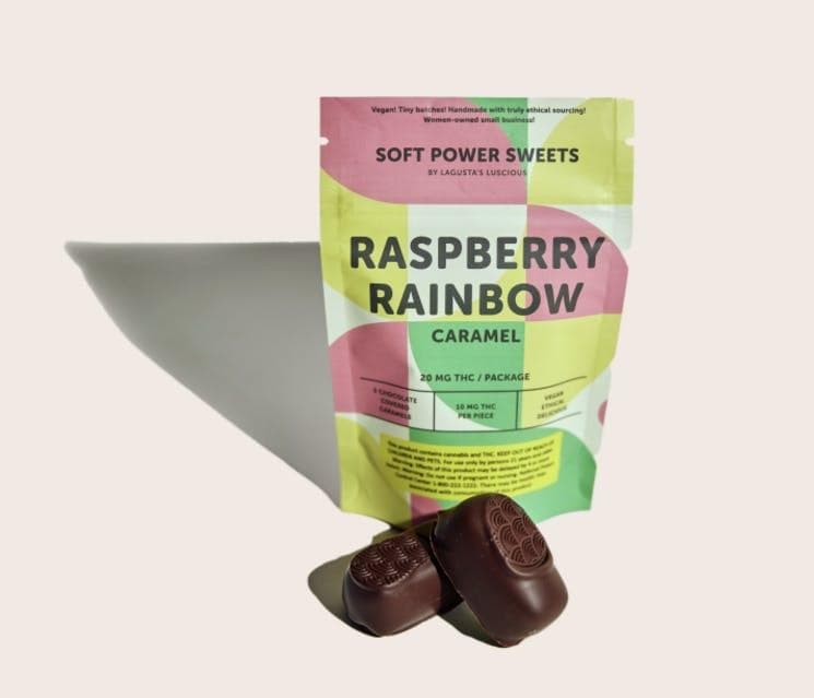 Soft Power Sweets | Raspberry Rainbow Caramel | 2 Pack Chocolates | 20mg